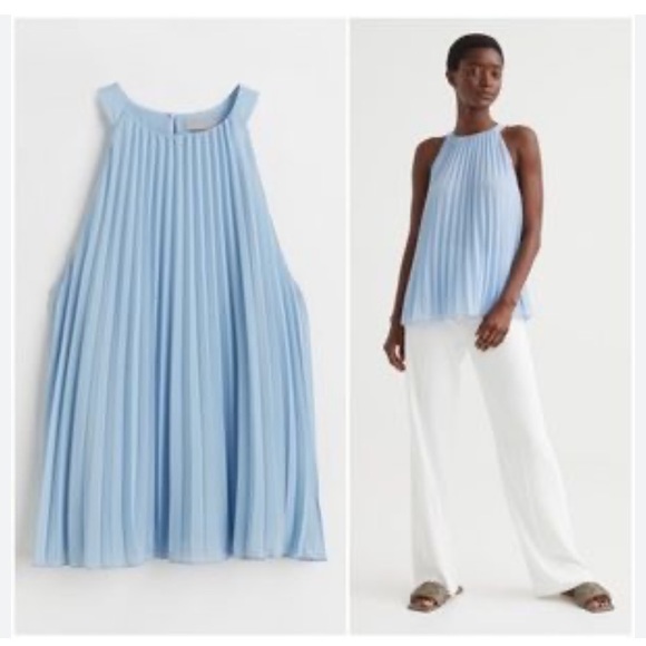 H&M | Tops | Hm Light Blue Pleated Blouse | Poshmark